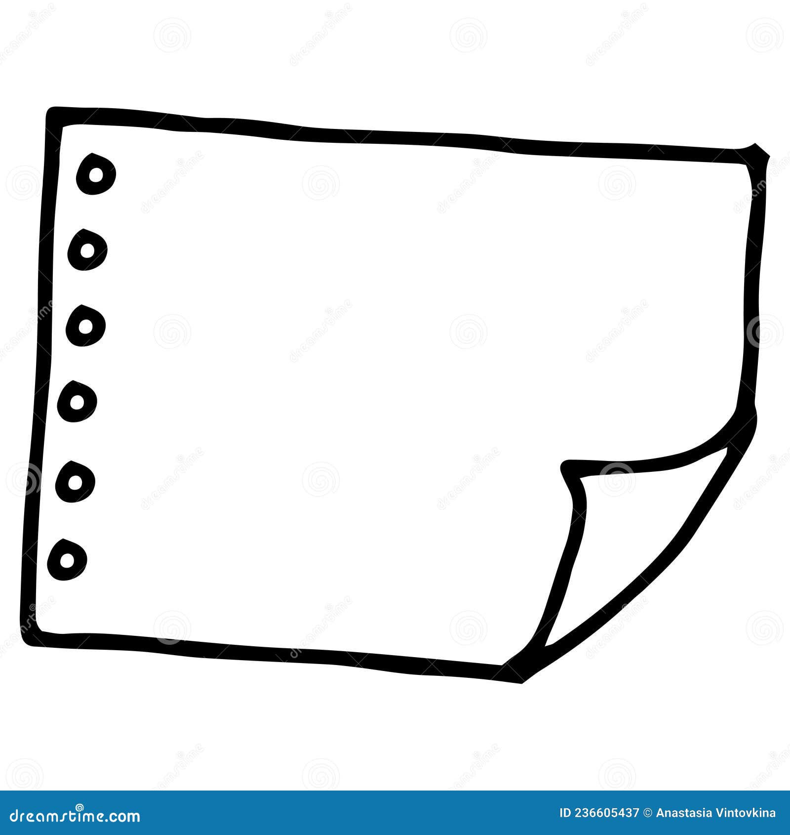 A Sheet with a Curved Corner for Writing. a Doodle-style Sheet of Paper ...