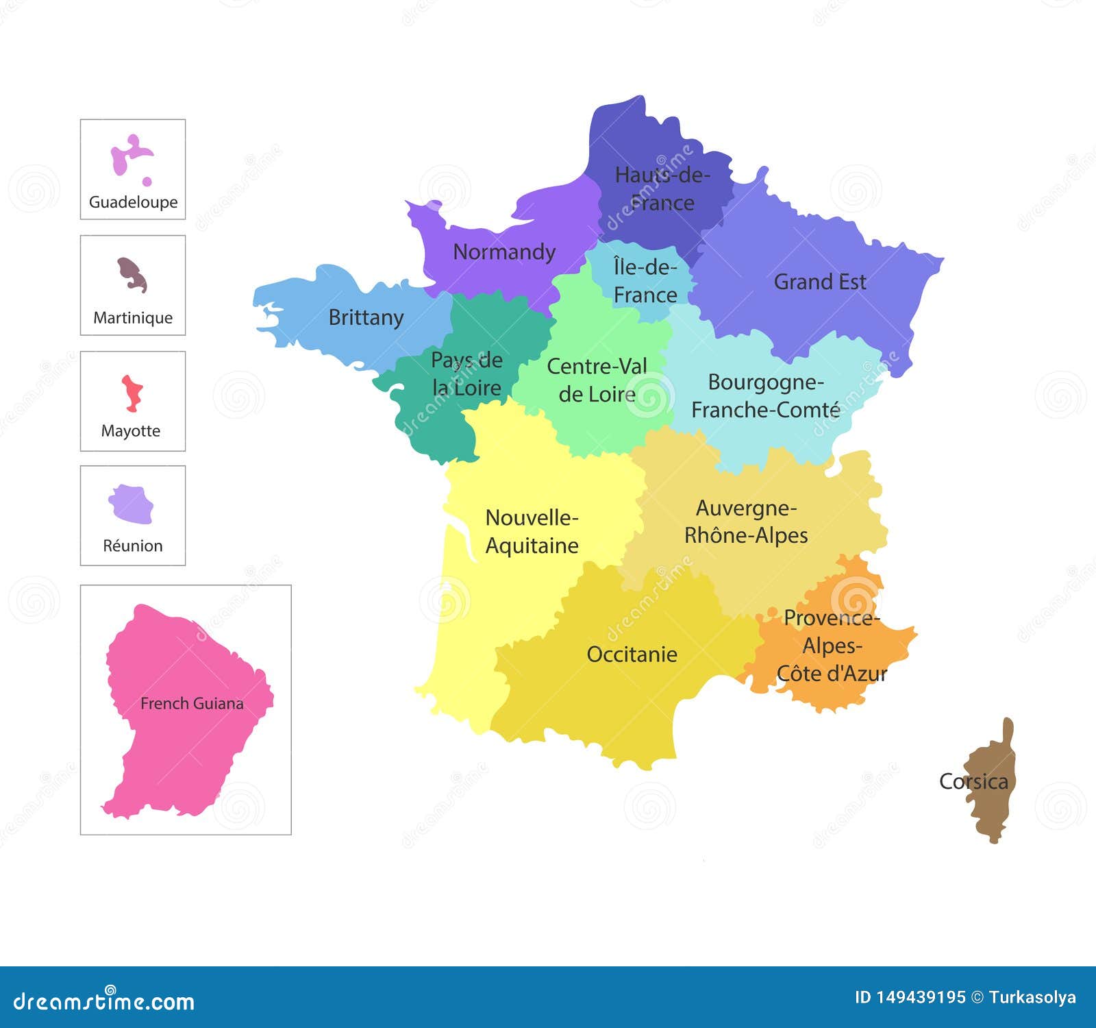 Vector Isolated Illustration of Simplified Administrative Map of France ... Vector Isolated Illustration of Simplified Administrative Map of France ...