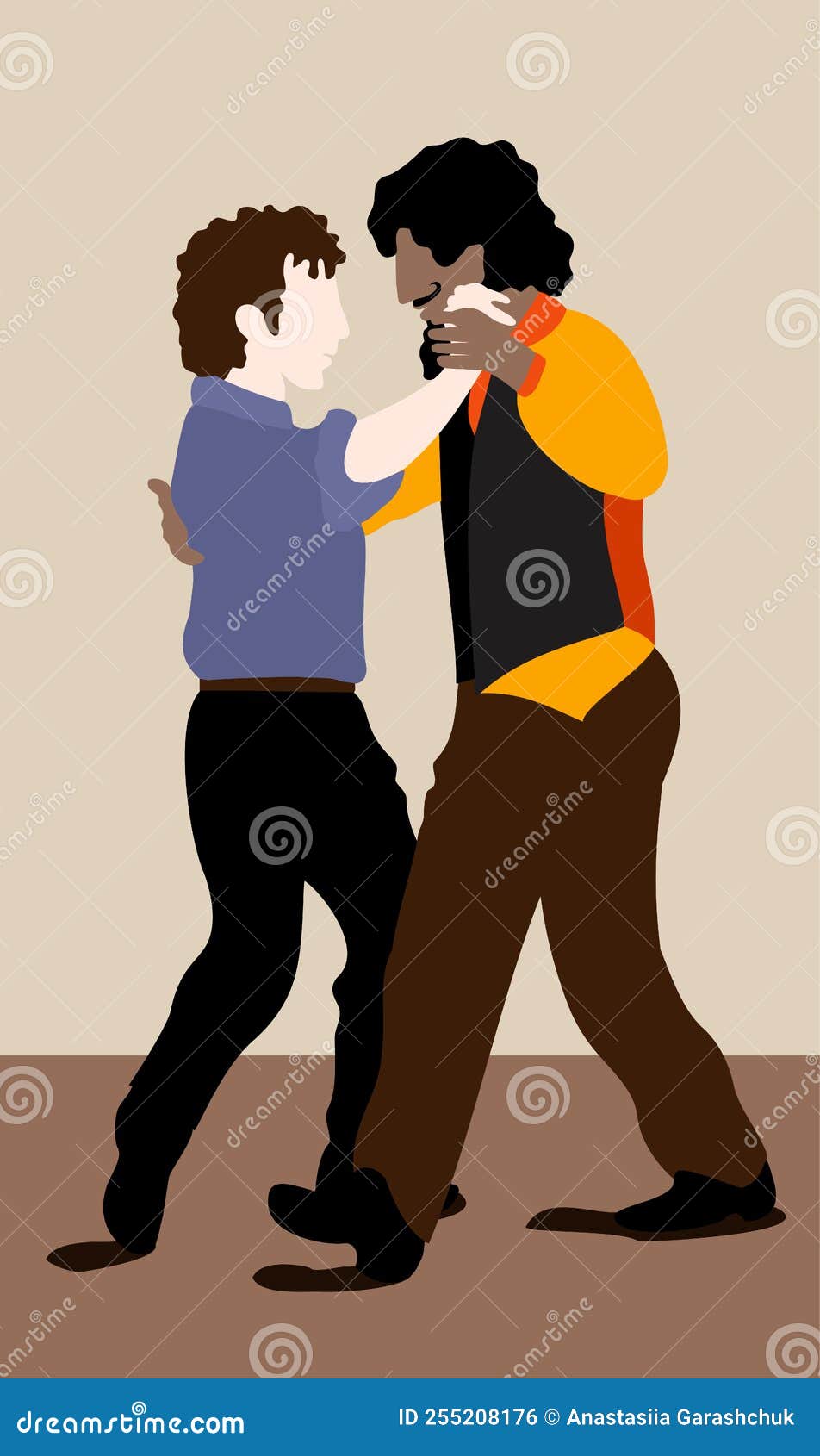 Vector Isolated Illustration of Two Men Dancing Tango. Bright ...