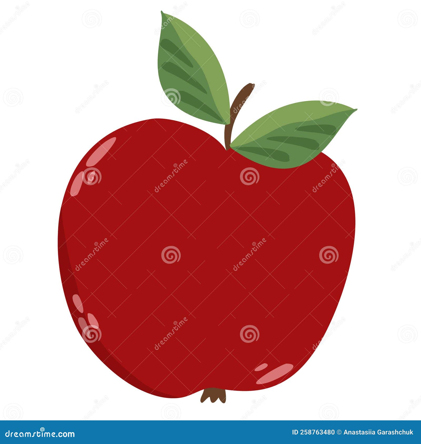 Vector Isolated Illustration of Whole Red Sweet Apple with Leaves ...