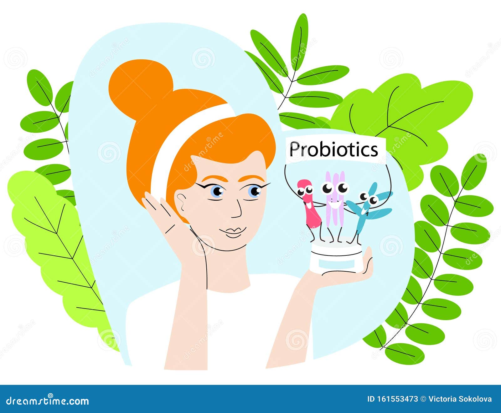 Probiotics Woman Eating Special Food Diet Poster Cartoon Vector ...