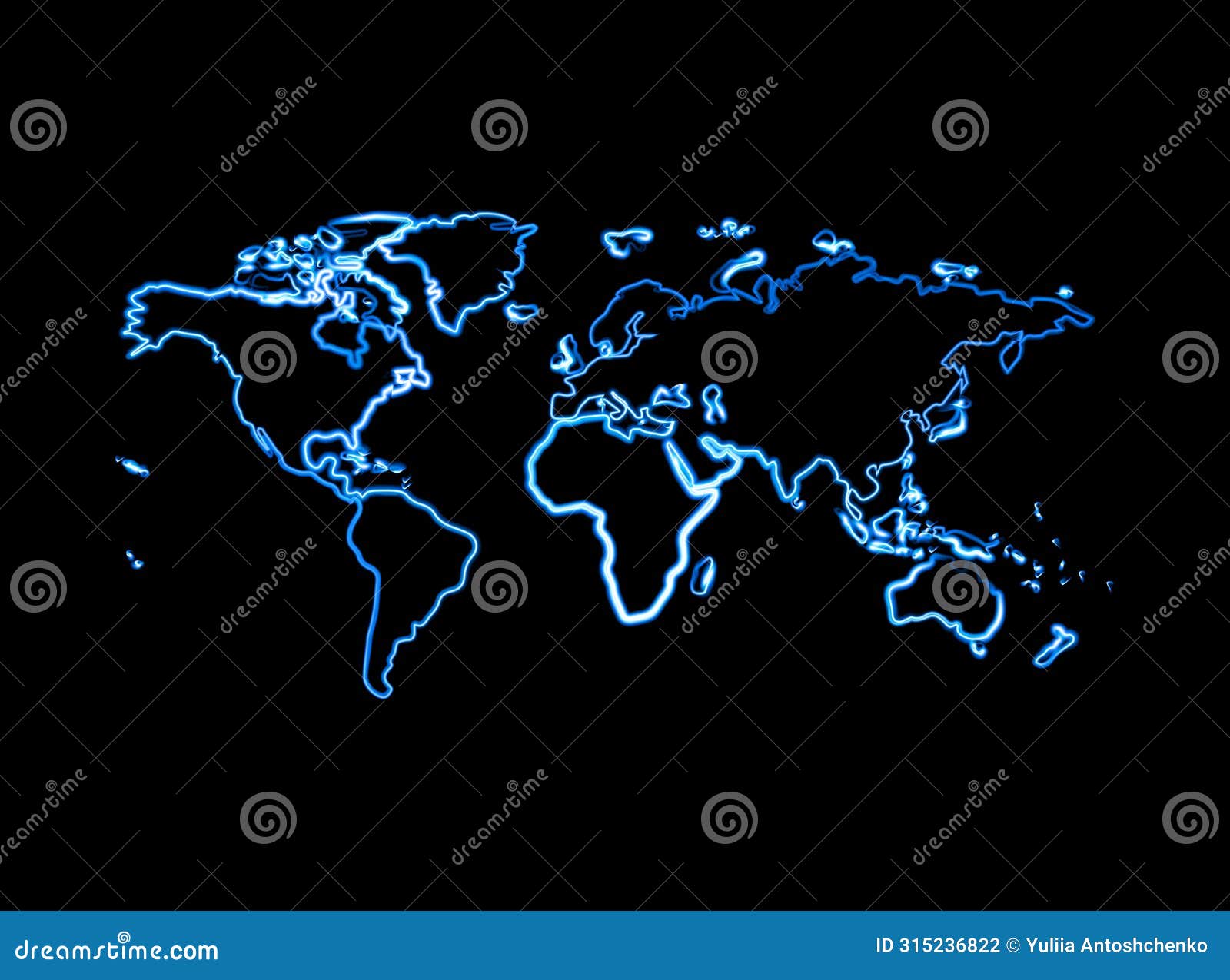 Vector Isolated Illustration of World Map with Neon Effect Stock Vector ...