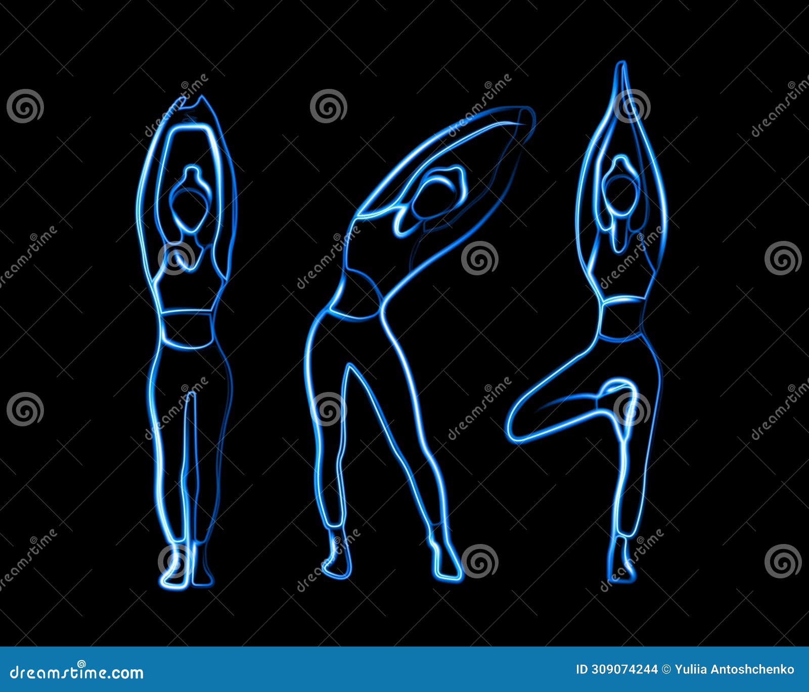 Vector Isolated Illustration of Yoga Poses with Neon Effect Stock ...