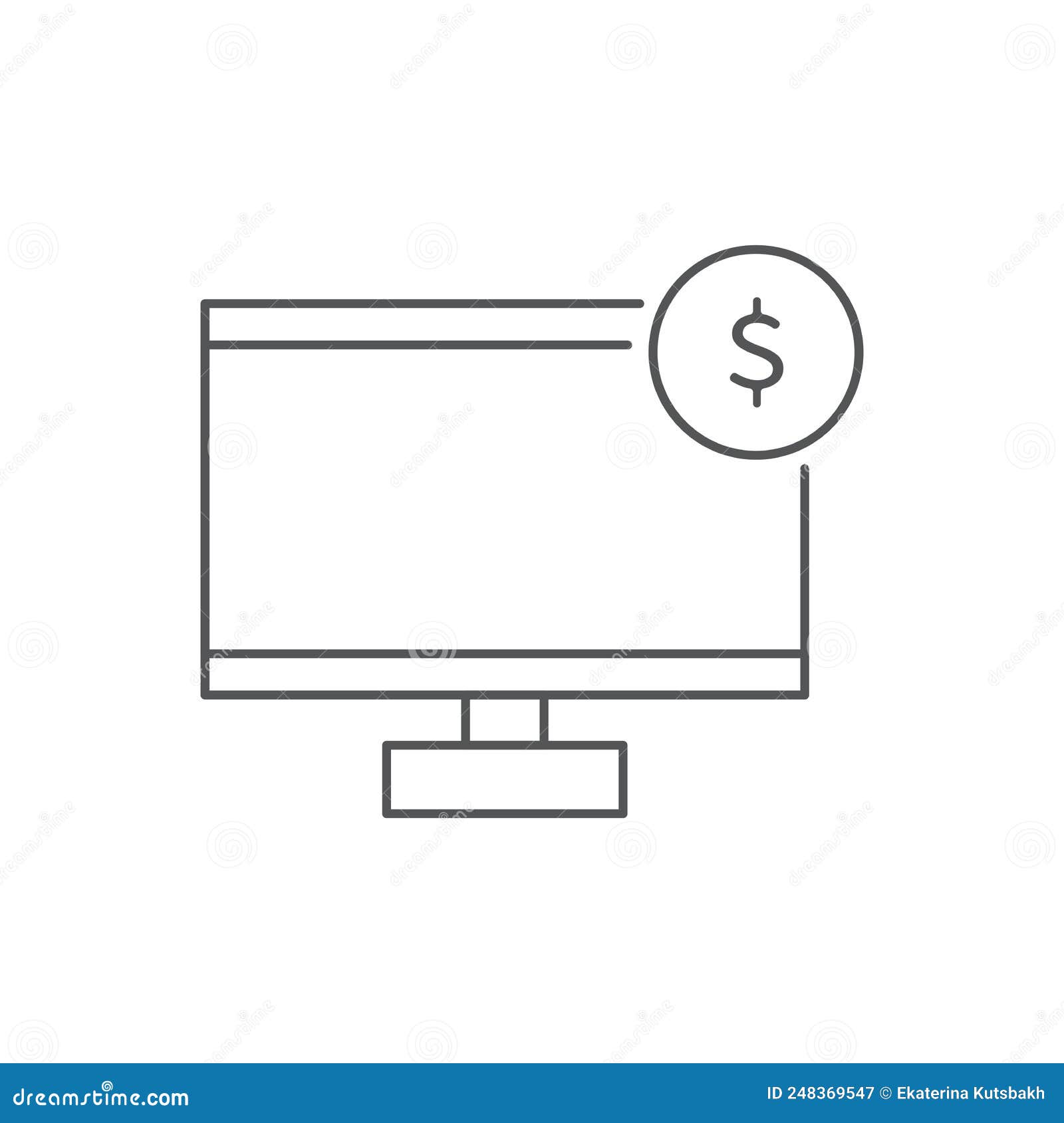 Vector Isolated Line Icon, Computer Monitor and Dollar Sign. Stock ...