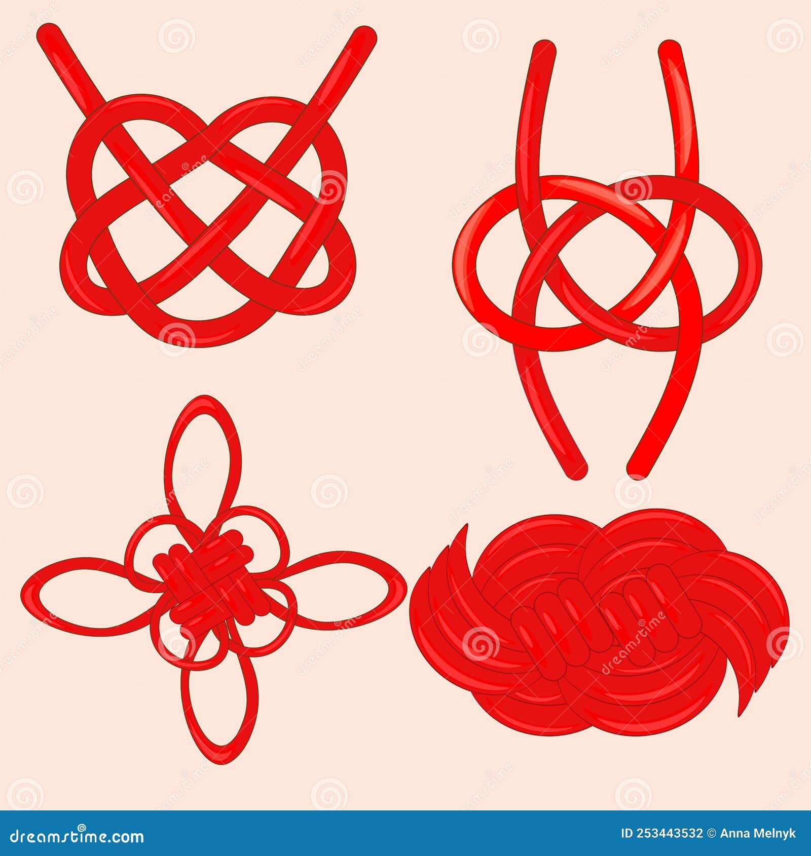 Vector Set of Red Rope Knots of Various Shapes Stock Vector ...