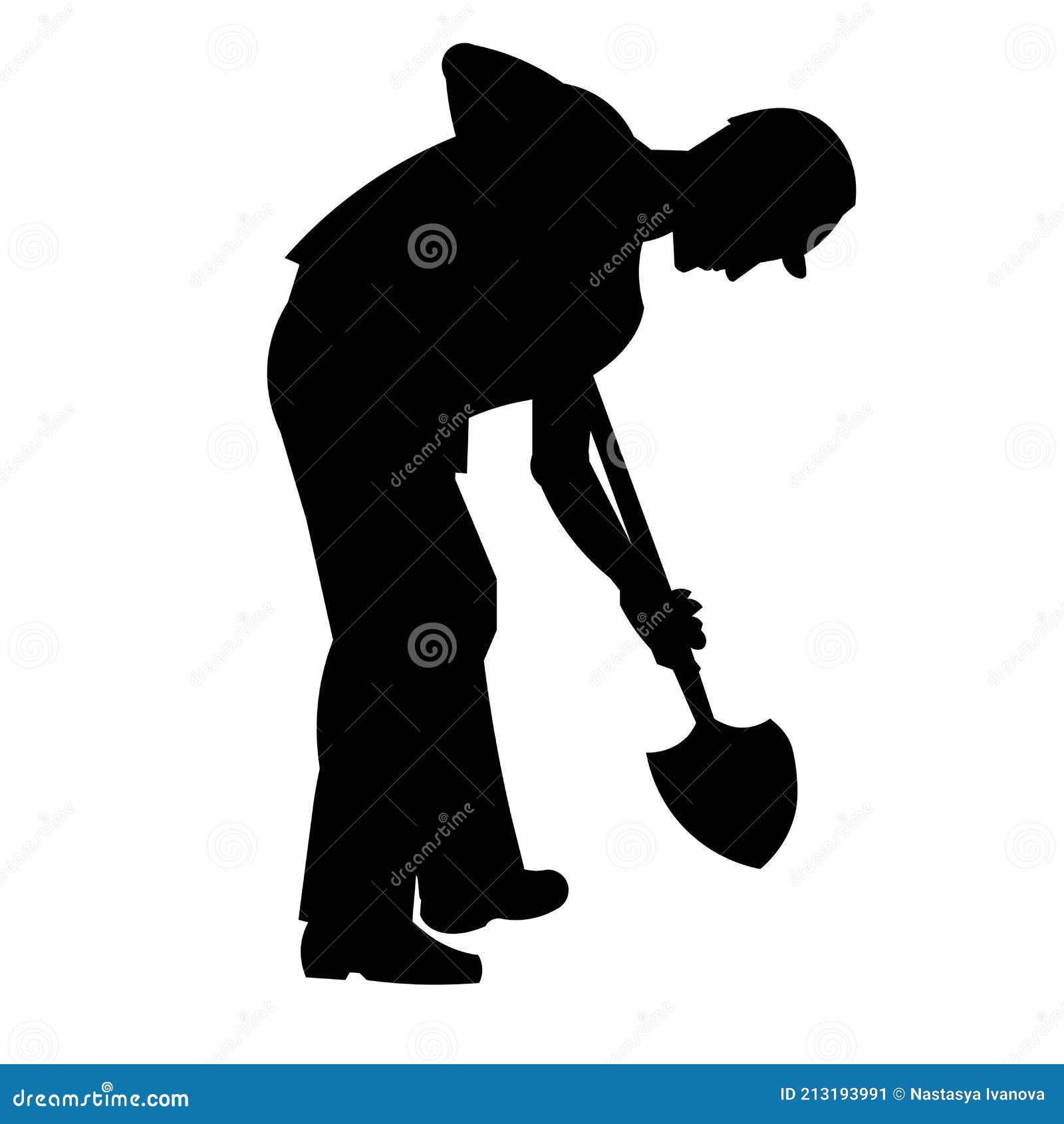 Vector Isolated Silhouette of a Worker in Work Clothes Digging a Hole ...