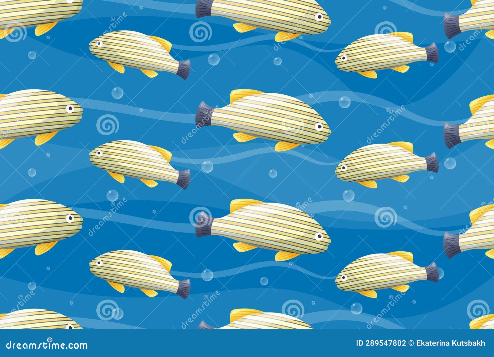 Vector Isolated Striped Sea Yellow Fish. Vector Seamless Cartoon Marine ...