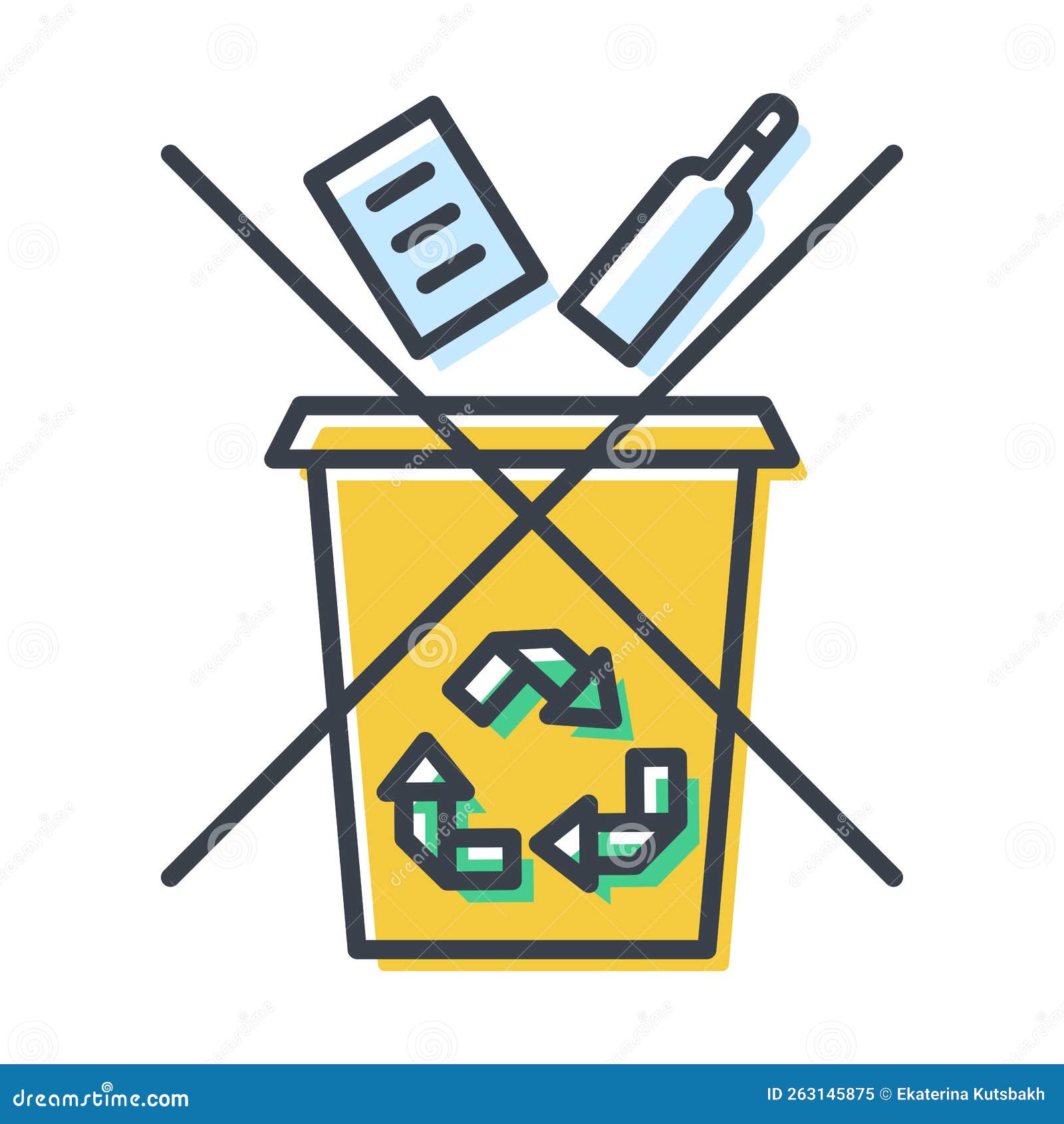 Vector Isolated Trash Can Icon with Recycle Sign. the Concept of ...