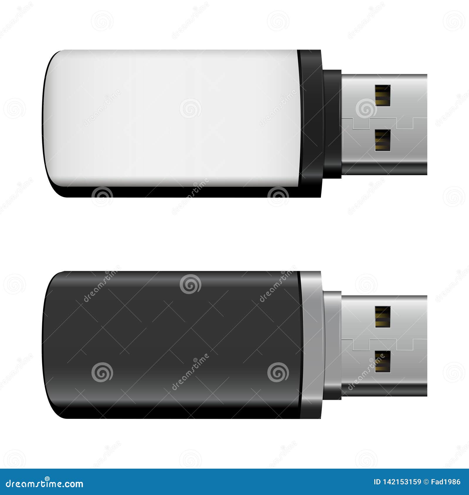 Vector Isolated USB Pen Drives, Black and White Flash Drives on ...