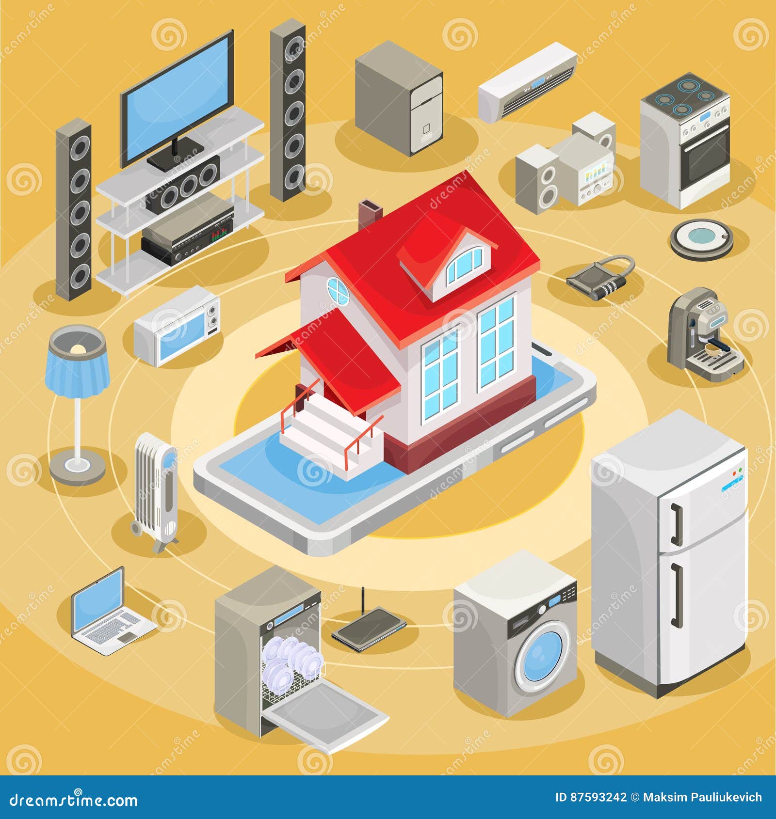 Vector Isometric Abstract Illustration Smart Home, Controlling through ...