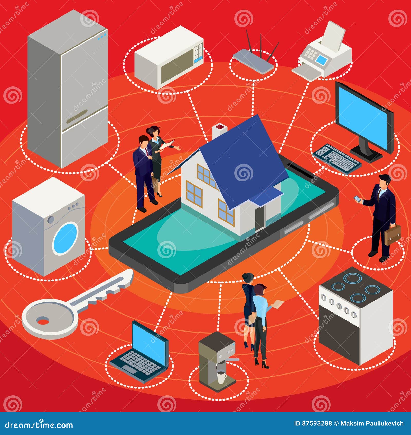 Vector Isometric Abstract Illustration Smart Home, Controlling through ...