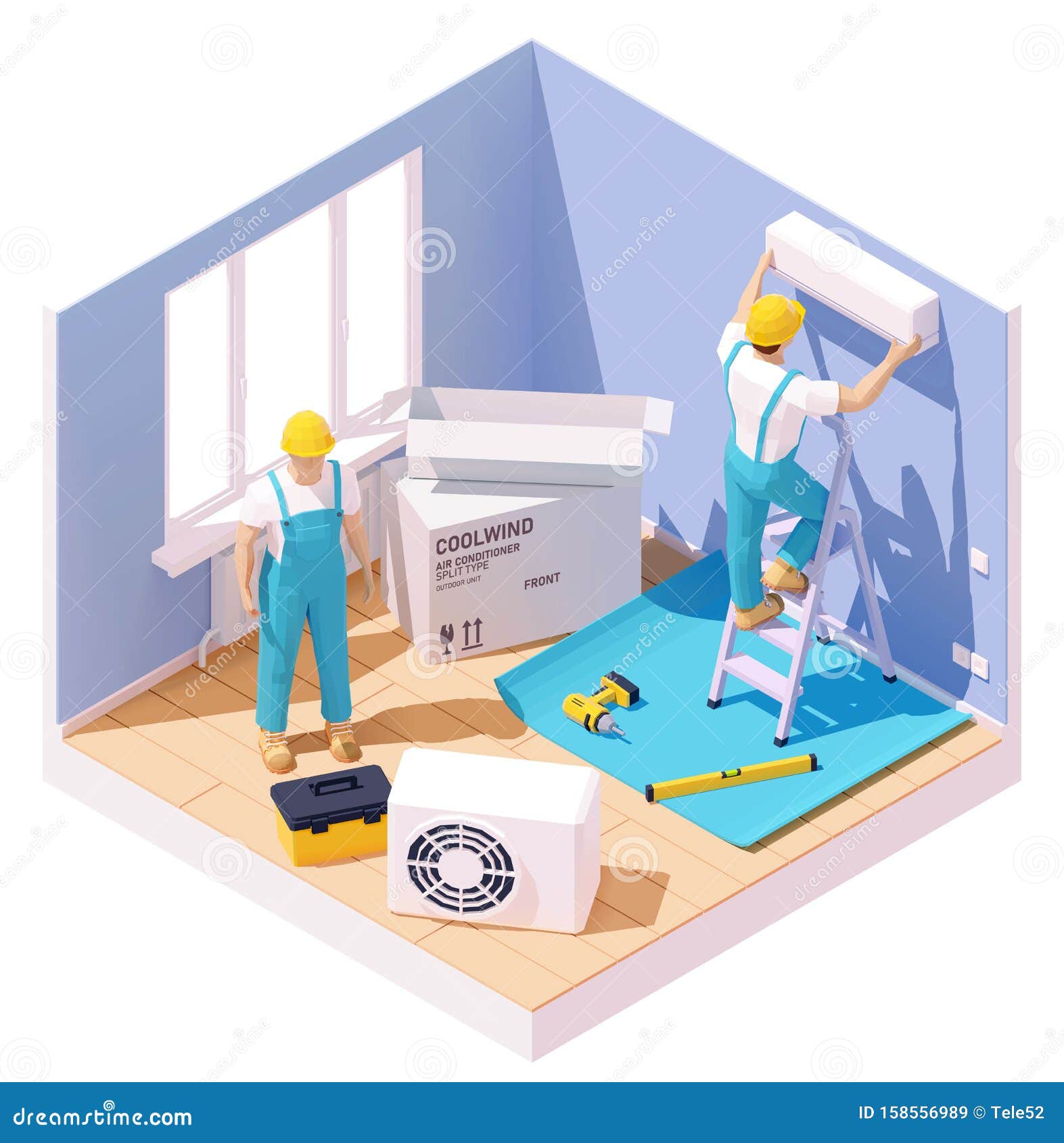 Air Conditioner Installer Icons Set Isometric Vector. Service House ...