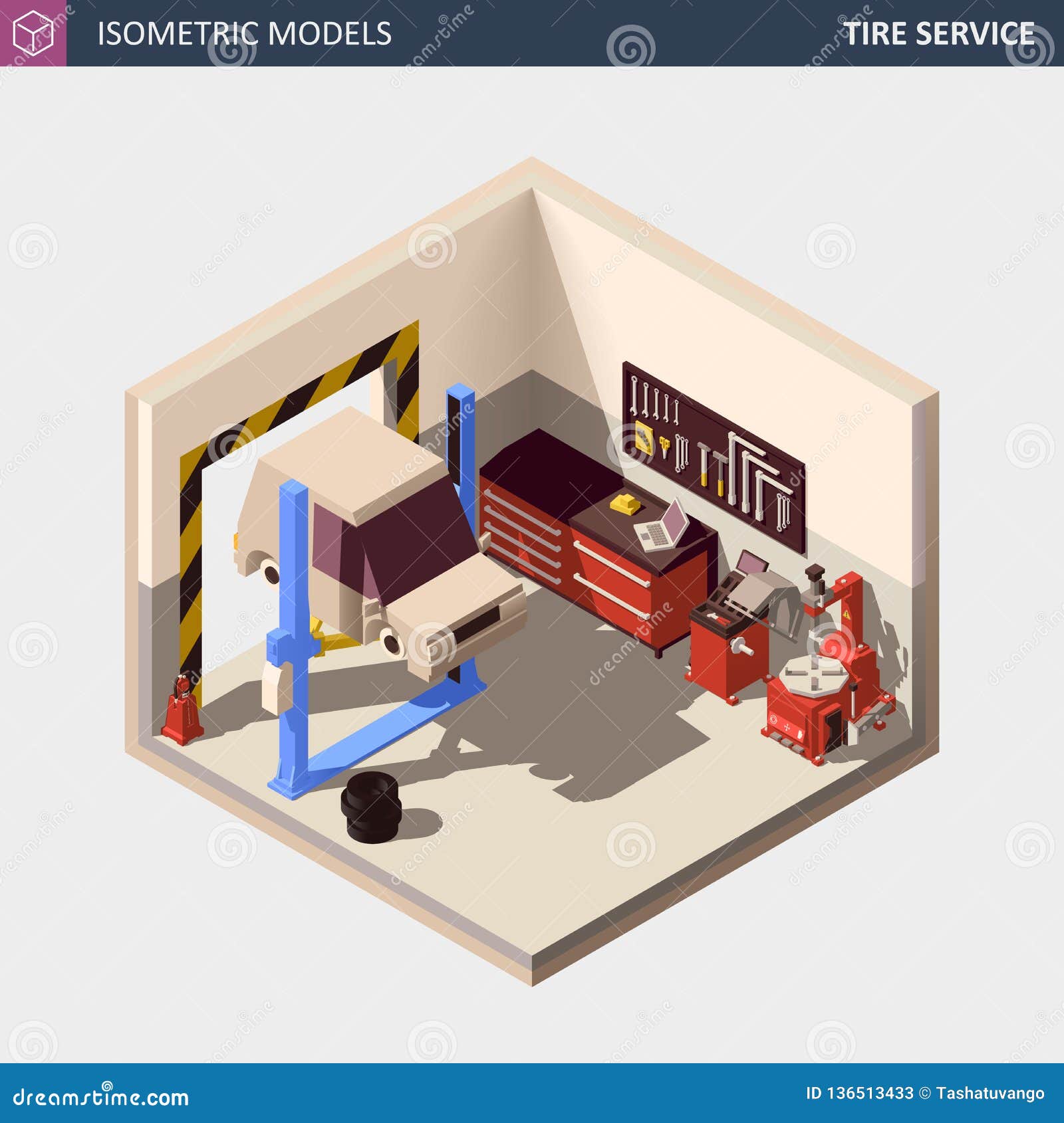 Isometric Auto Service. Car Service Top View Concept With Workers ...