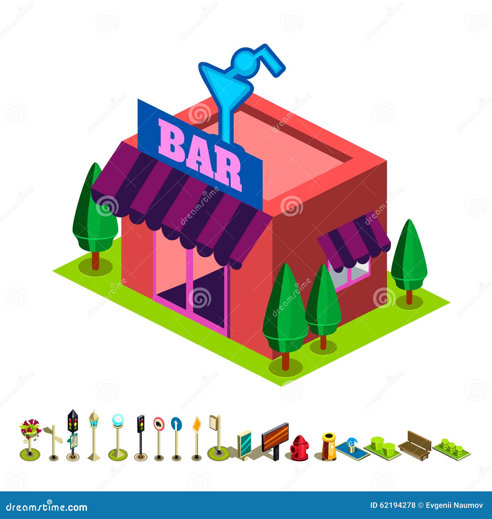 Vector Isometric Bar Building Icon Stock Vector - Illustration of ...