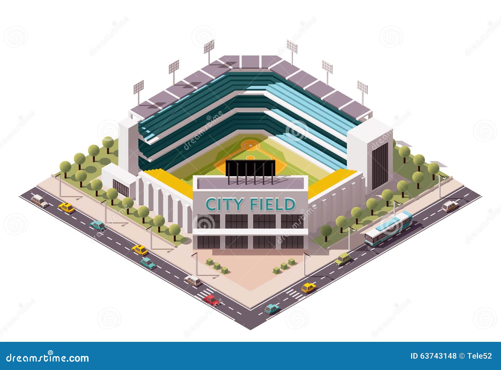 Vector Isometric Baseball Arena Stock Vector - Illustration of front ...