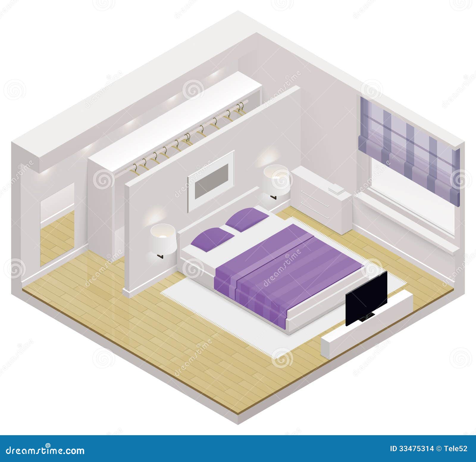 Vector Isometric Bedroom Icon Stock Vector - Illustration of dresser ...
