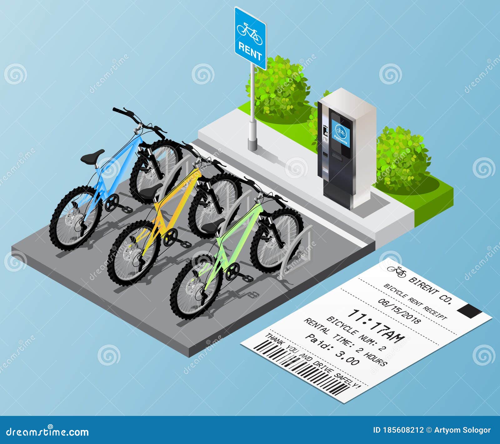 Vector Isometric Bicycle Rent Concept Stock Vector - Illustration of ...