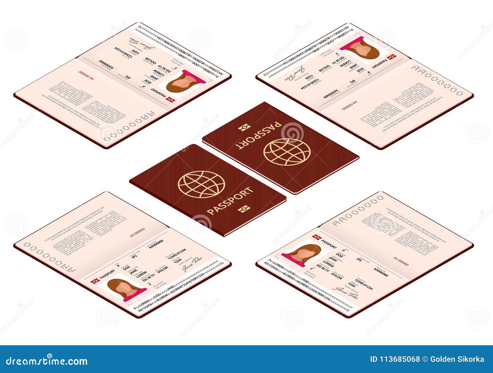 Vector Isometric Blank Open Passport Template. International Passport ...
