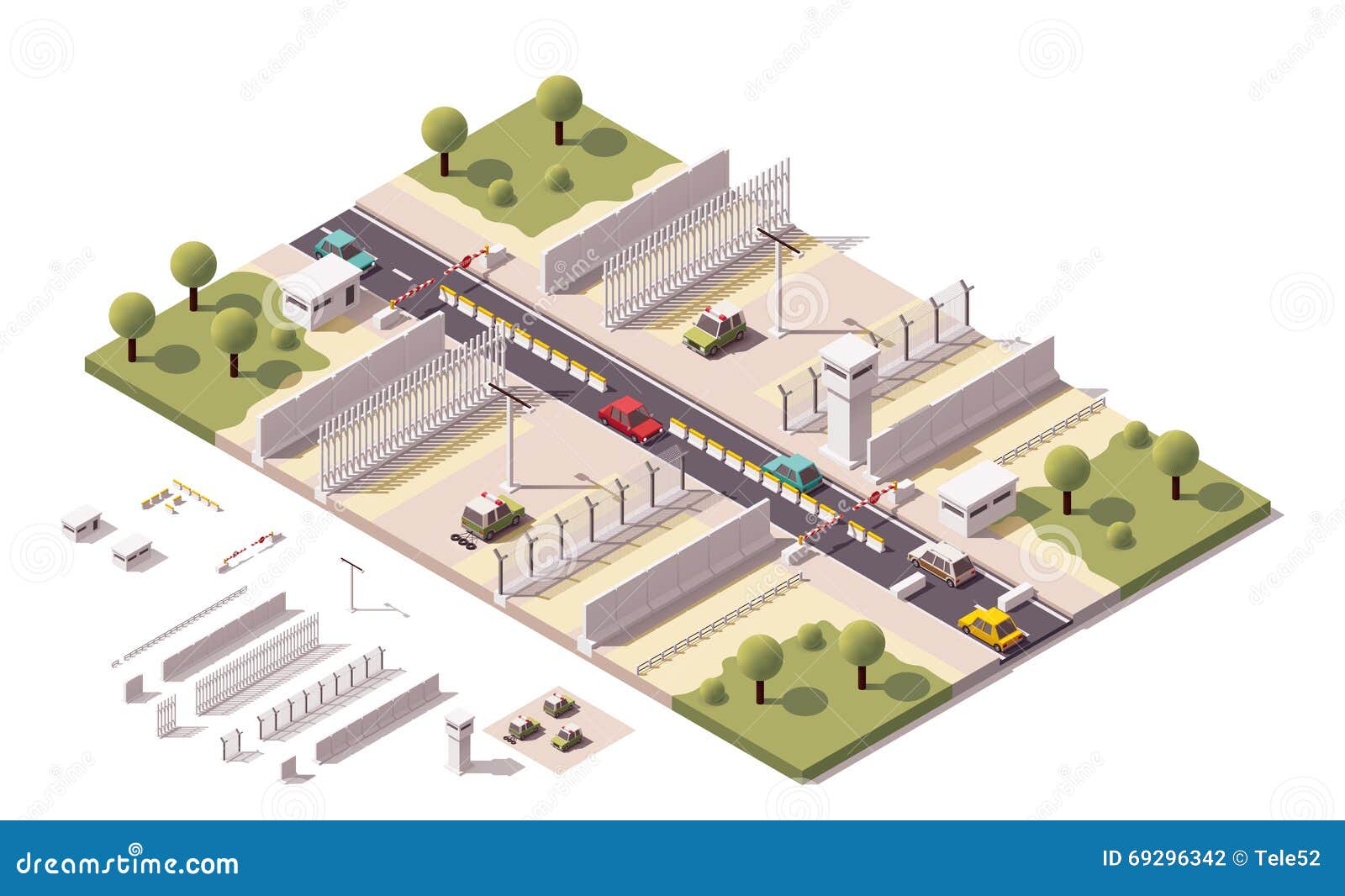 Vector Isometric Border Checkpoint Stock Vector - Illustration of ...