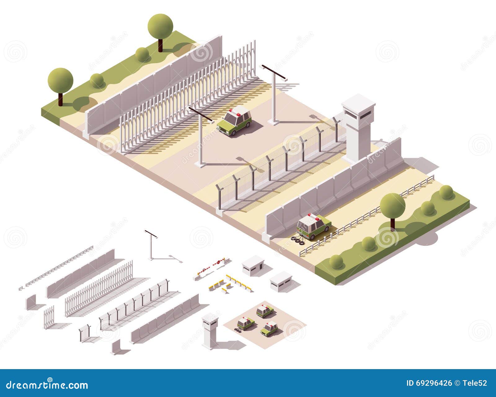 Vector Isometric Border Checkpoint Stock Vector - Illustration of ...