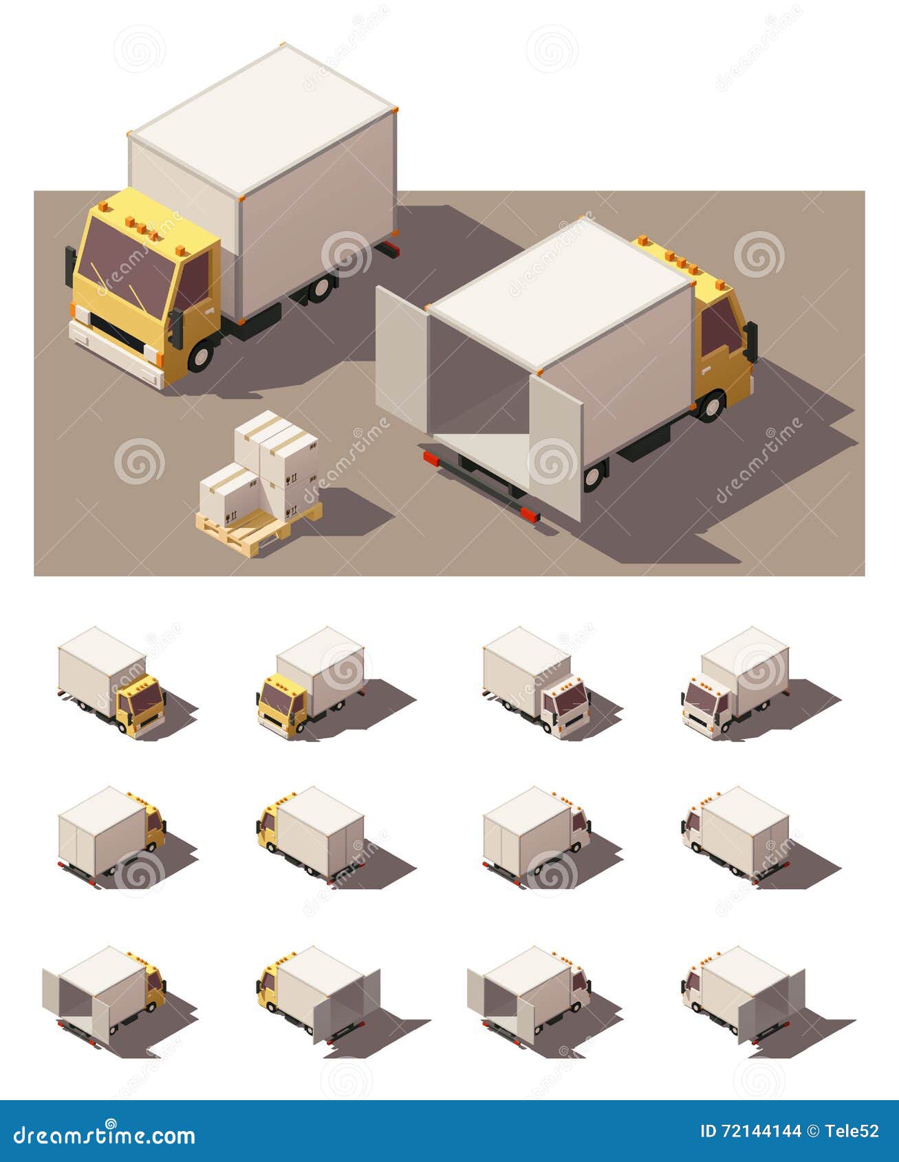 Isometric Truck Delivery, Lorry Mock-up Isolated Template On White ...