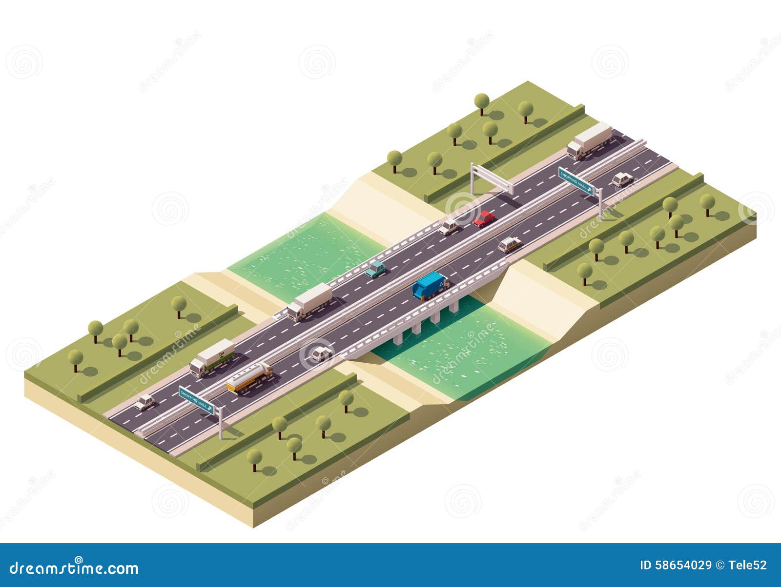 Isometric Bridge. Concrete Bridges Drawbridge River Arch Bridging City ...