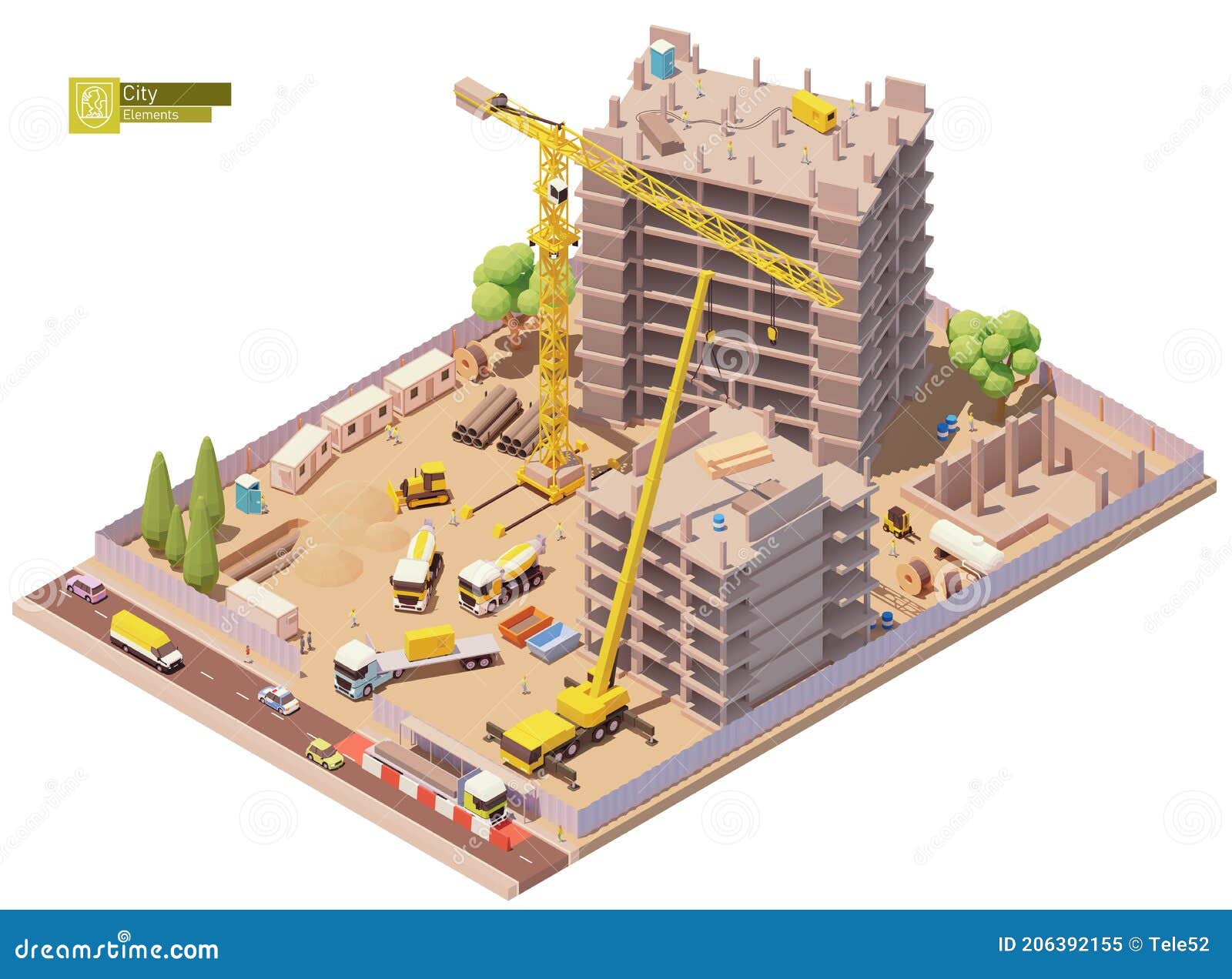 Vector Isometric Building Construction Site Stock Vector - Illustration ...