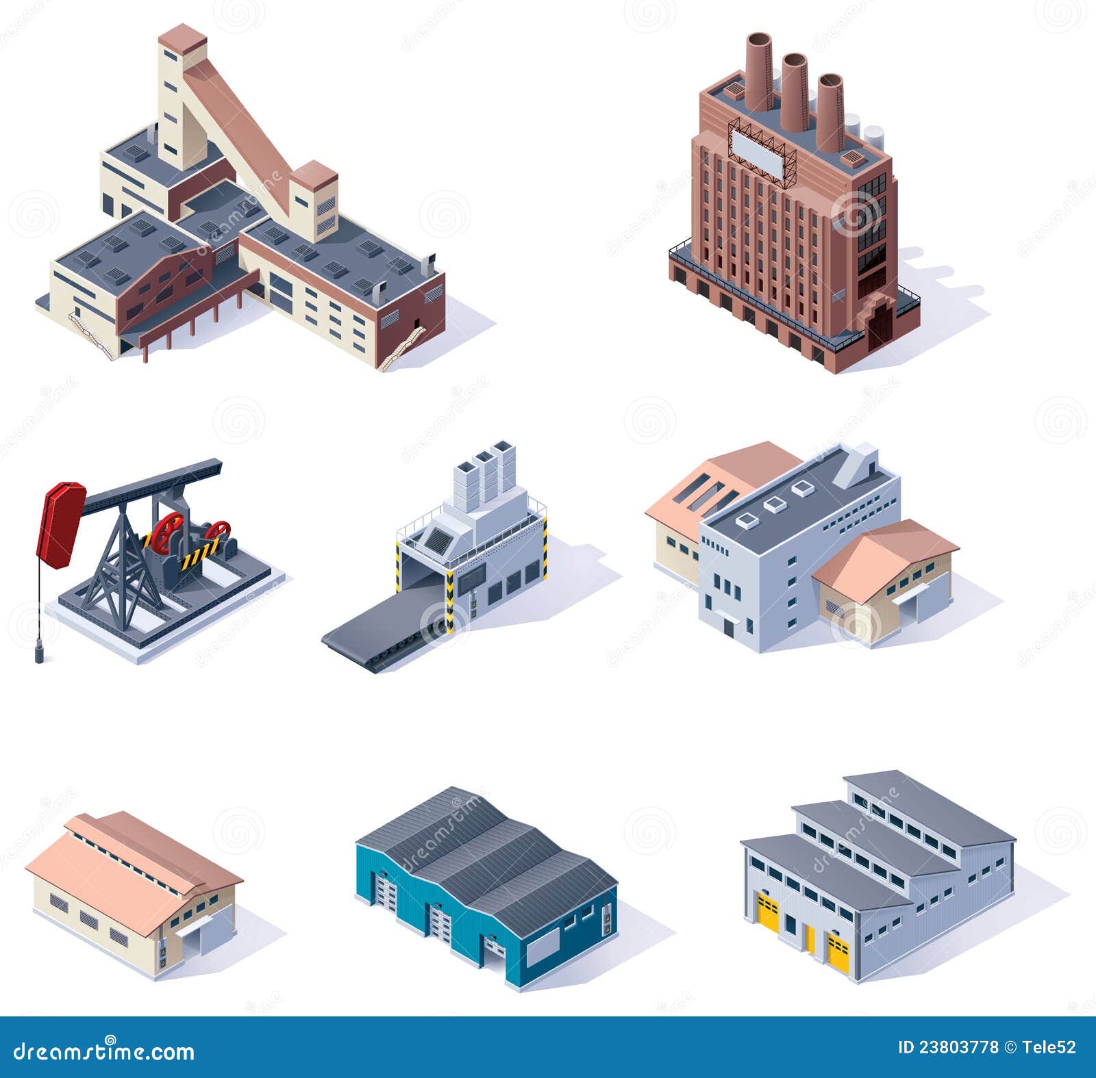 Vector Isometric Buildings. Industrial Stock Vector - Illustration of ...