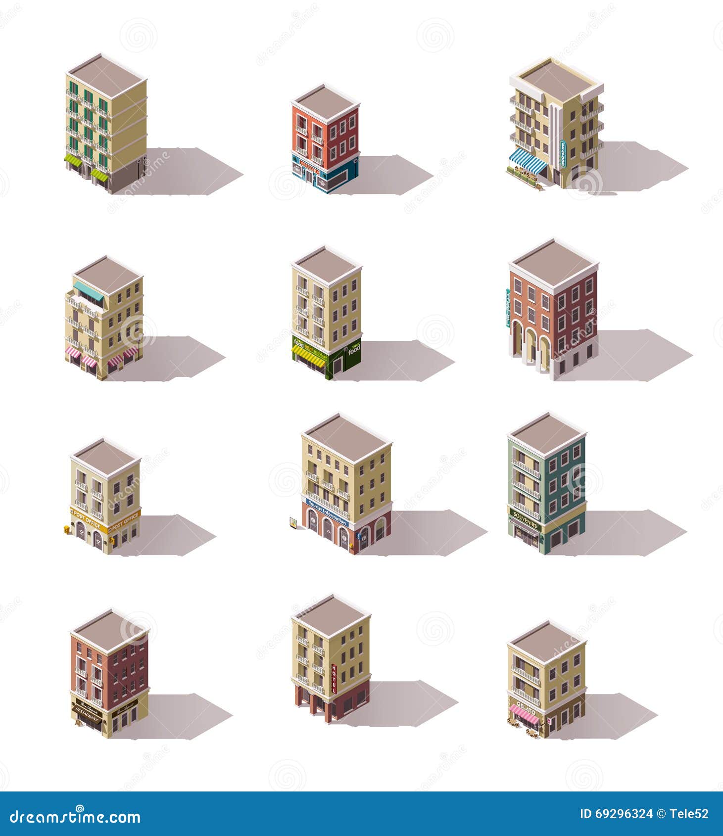 Vector Isometric Buildings Set Stock Vector - Illustration of exterior ...