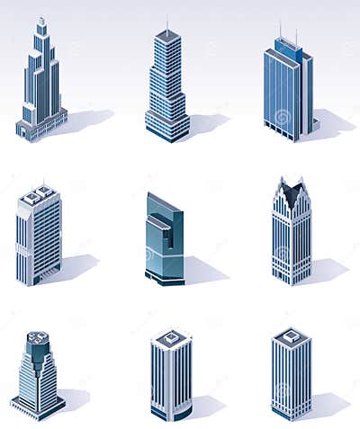 Vector Isometric Buildings. Skyscrapers Stock Vector - Illustration of ...