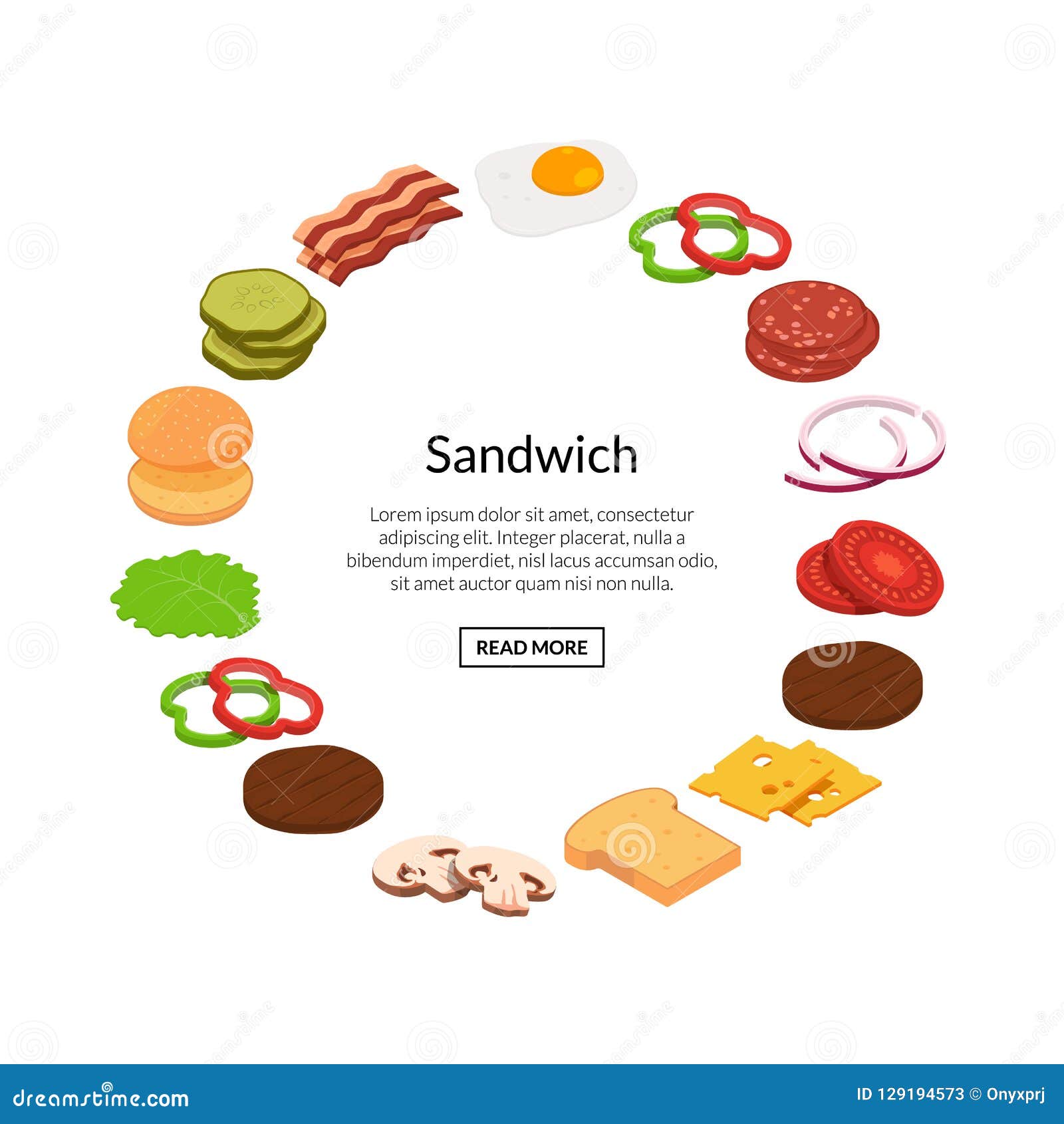 Vector Isometric Burger Ingredients Illustration Color Flat Stock ...