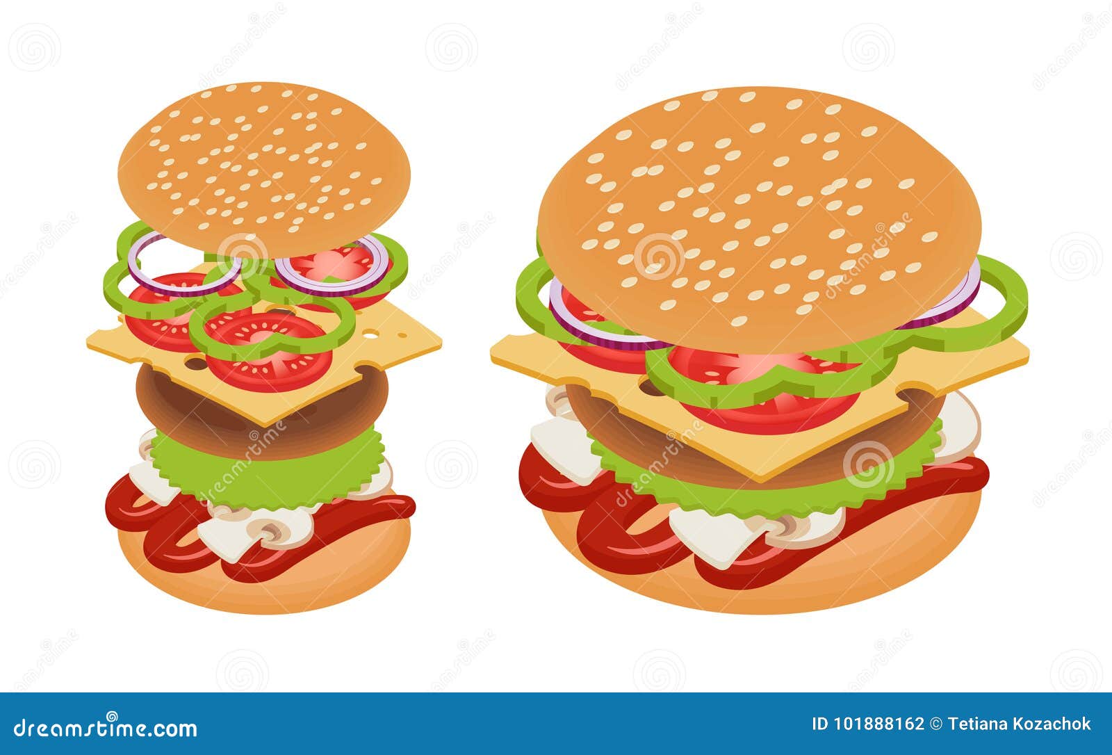 Vector isometric burger stock vector. Illustration of fresh - 101888162