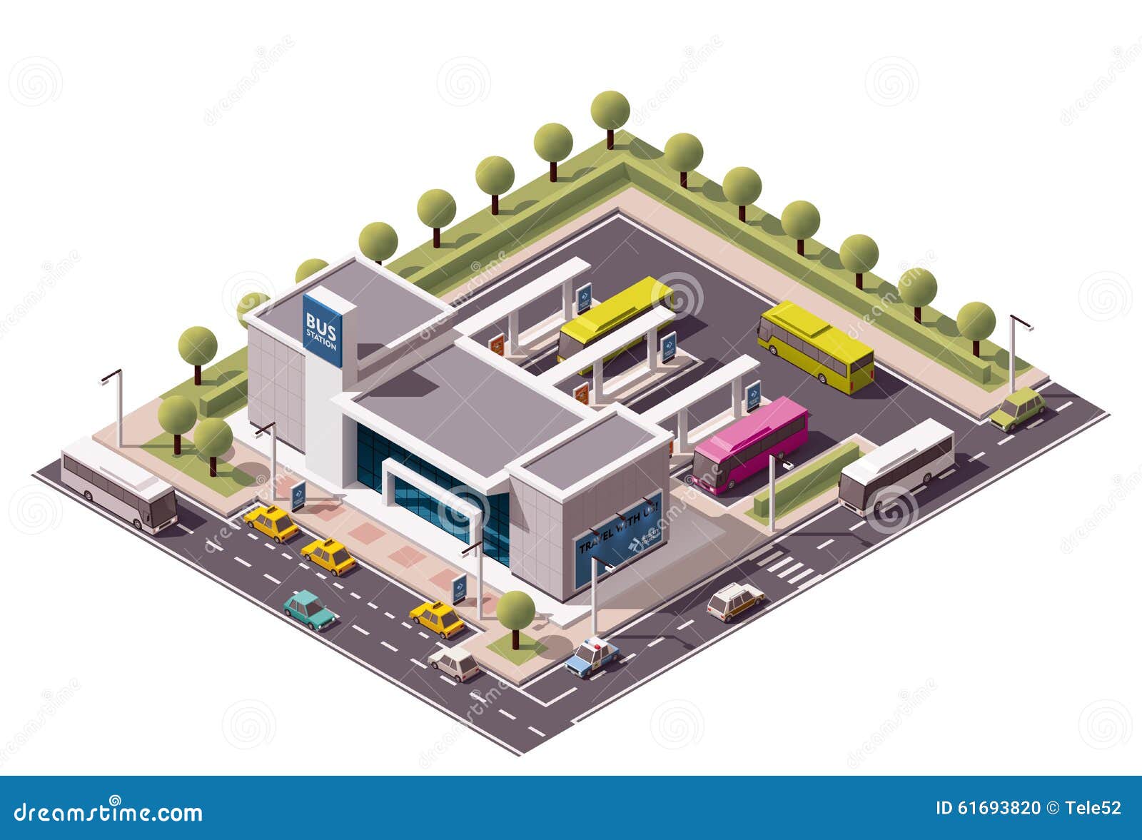 Vector Isometric Bus Station Stock Vector - Illustration of terminus ...