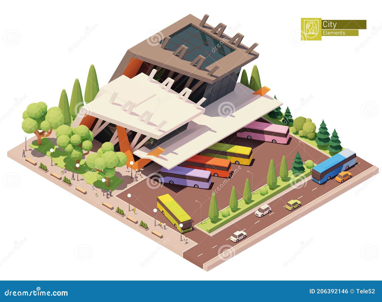 Vector Isometric Bus Terminal or Station Stock Vector - Illustration of ...