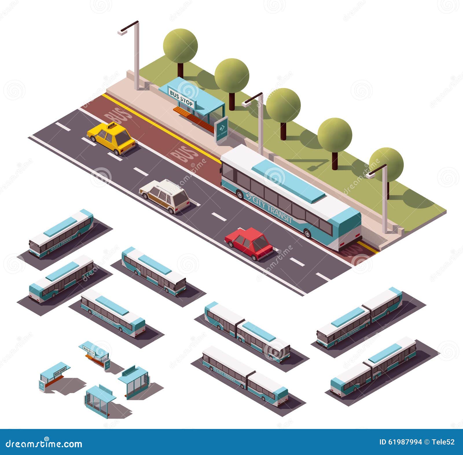 Vector isometric buses set stock vector. Illustration of building ...