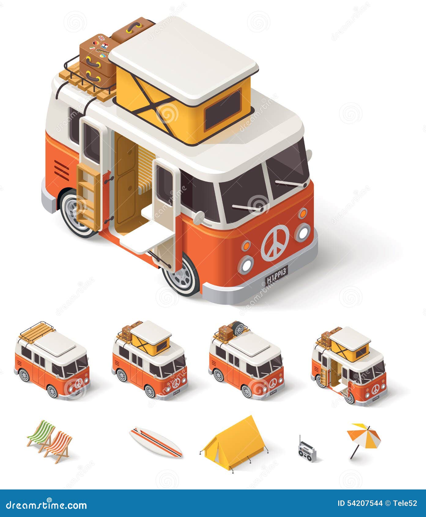 Vector Isometric Camper Van Stock Vector - Illustration of front ...