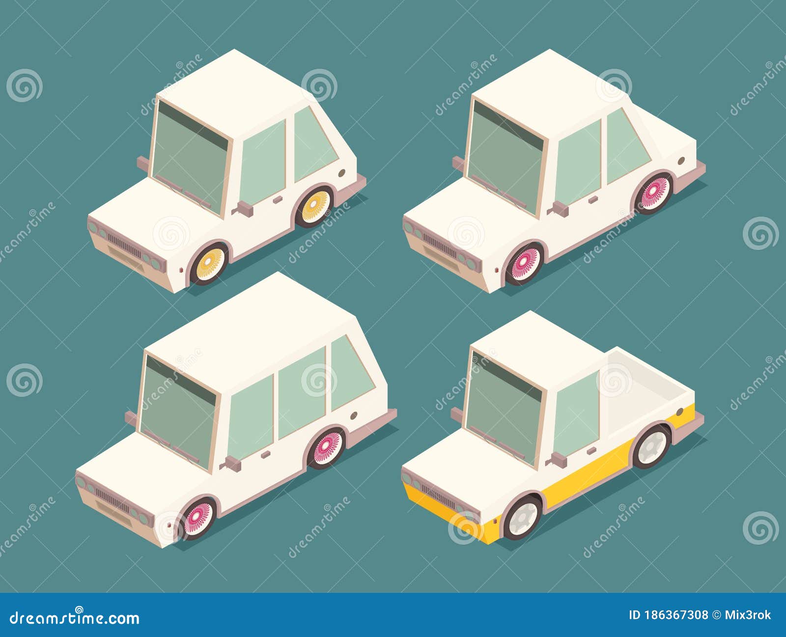 Vector Isometric Car Set Isolated on Color Background Stock Vector ...