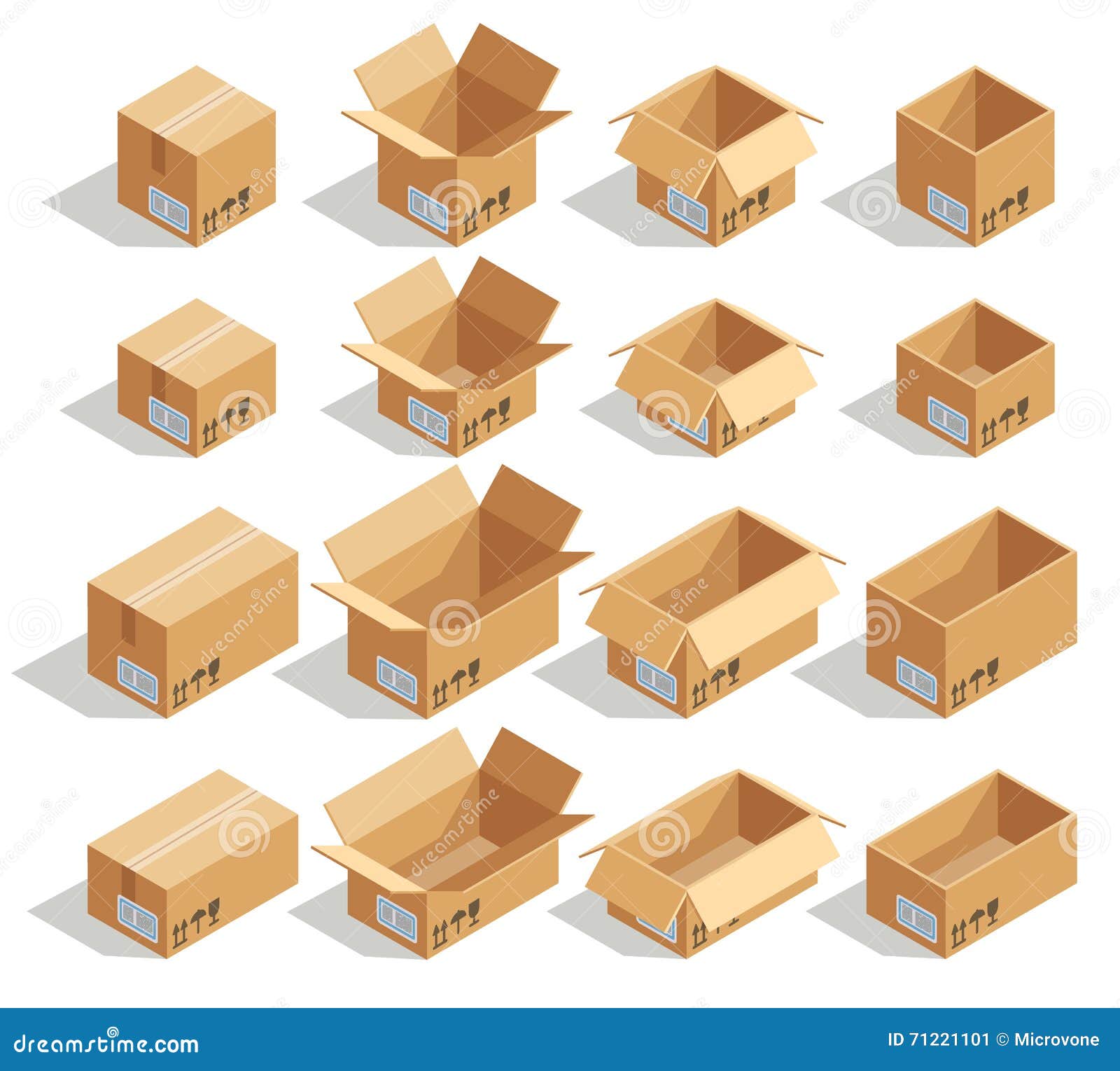 Isometric Cardboard Boxes Set For Delivery And Storage. Isolated Carton ...