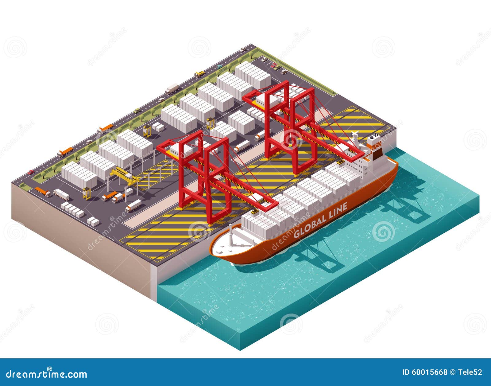 Vector Isometric Cargo Port Stock Vector - Illustration of loaded ...
