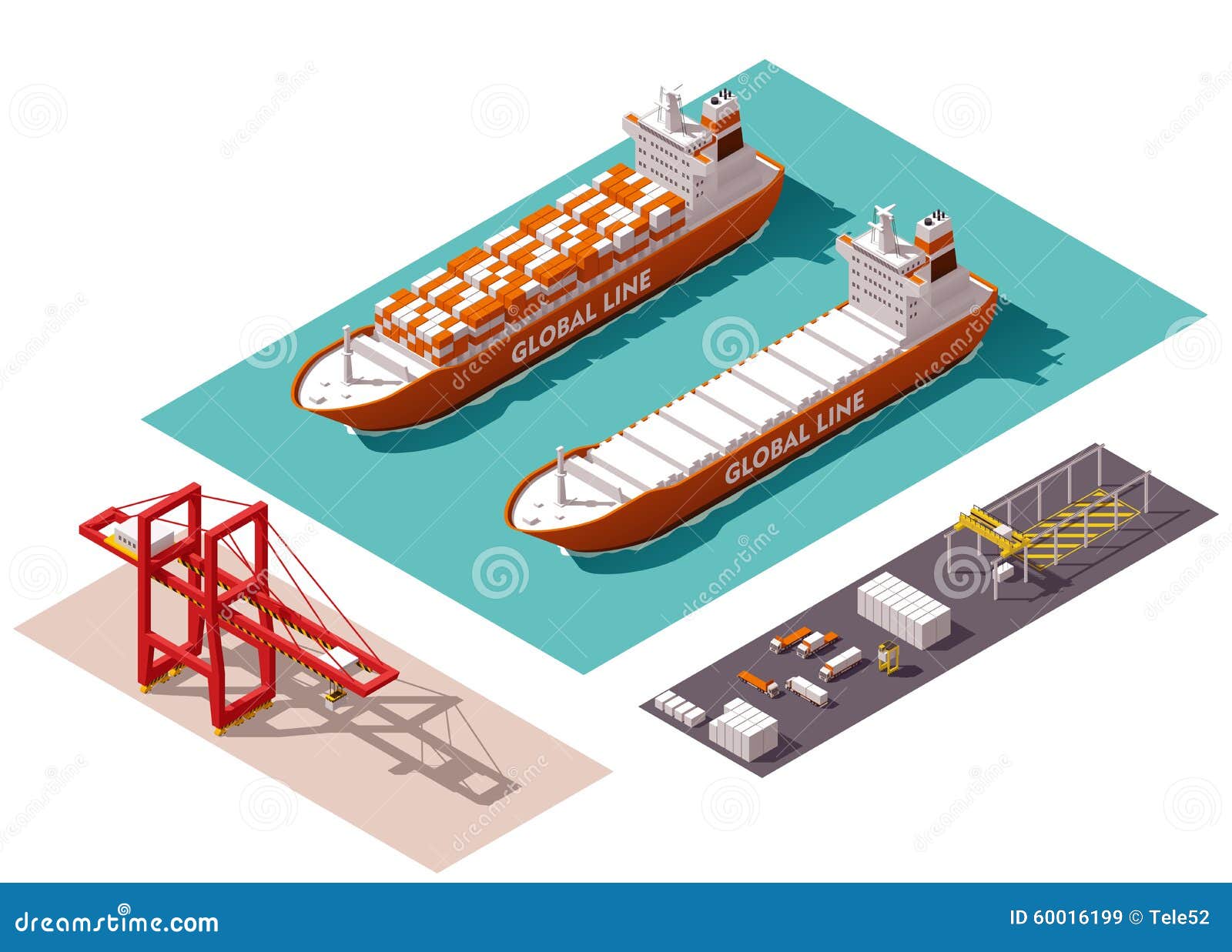 Vector Isometric Cargo Port Elements Stock Vector - Illustration of ...