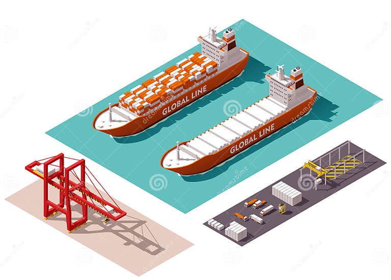 Vector Isometric Cargo Port Elements Stock Vector - Illustration of ...