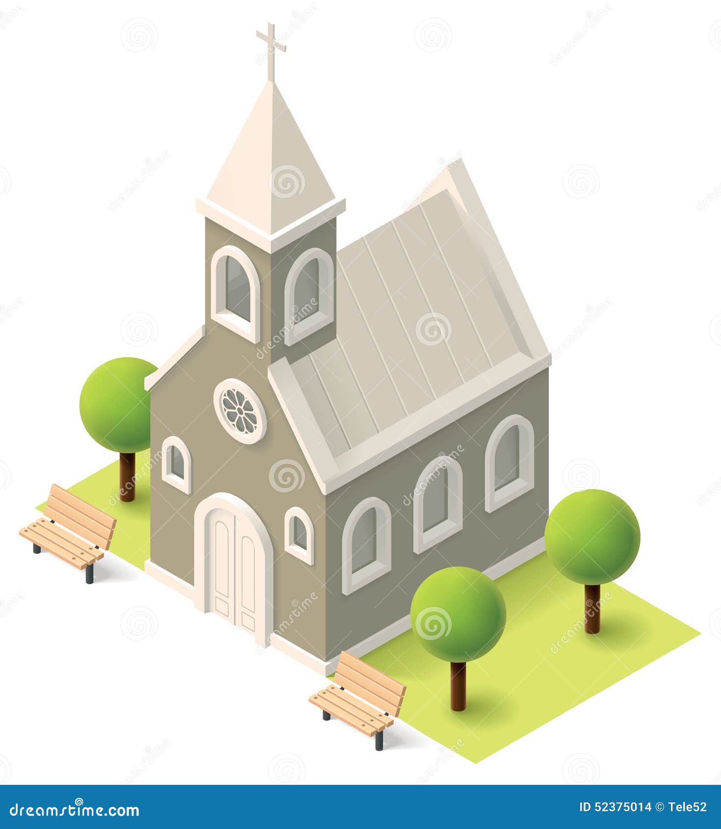 Vector isometric church stock vector. Illustration of property - 52375014