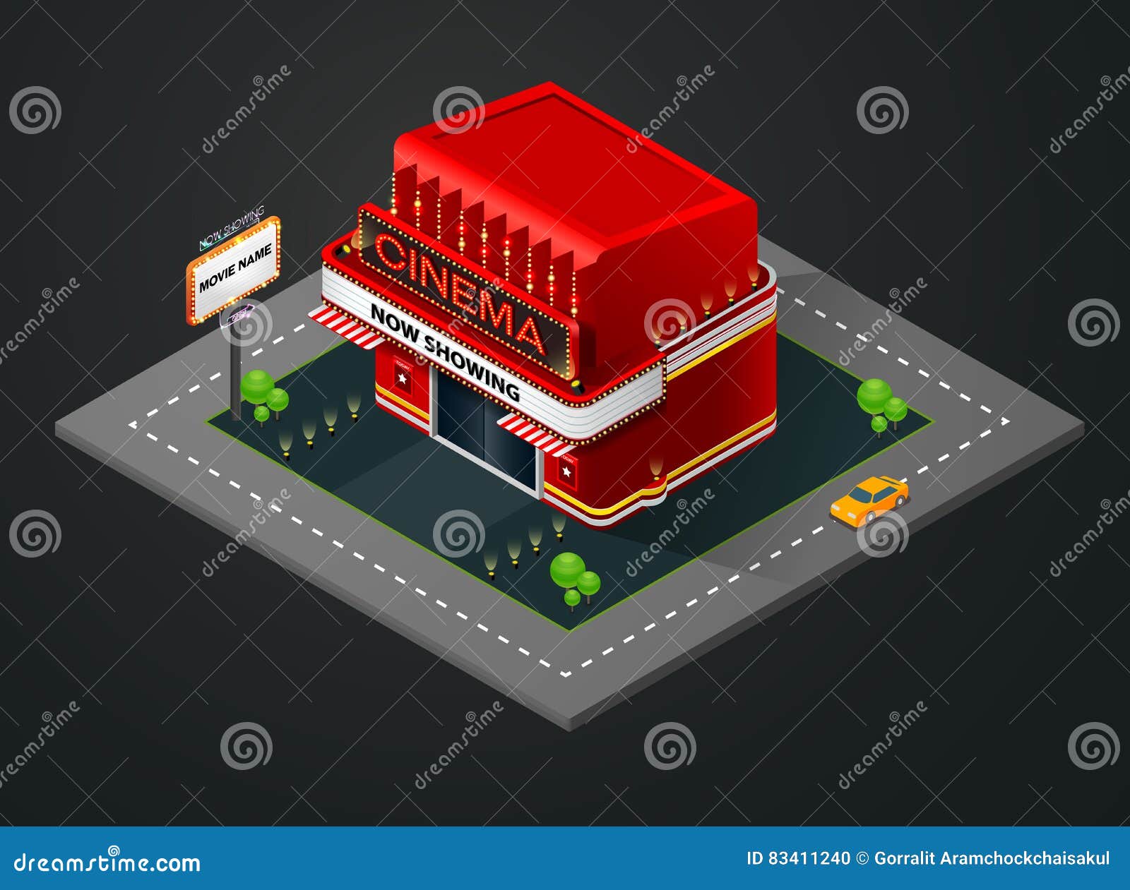 Vector Isometric Cinema Building Stock Vector - Illustration of banner ...