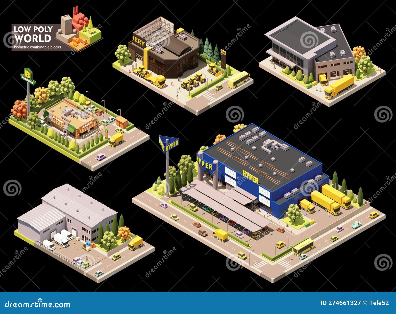 Vector Isometric City Commercial Area Elements Stock Vector ...