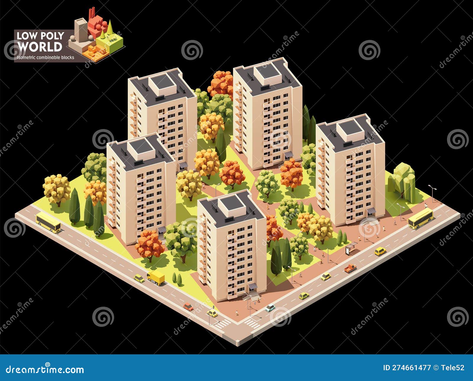 Vector Isometric City Residential Area Map Stock Vector - Illustration ...