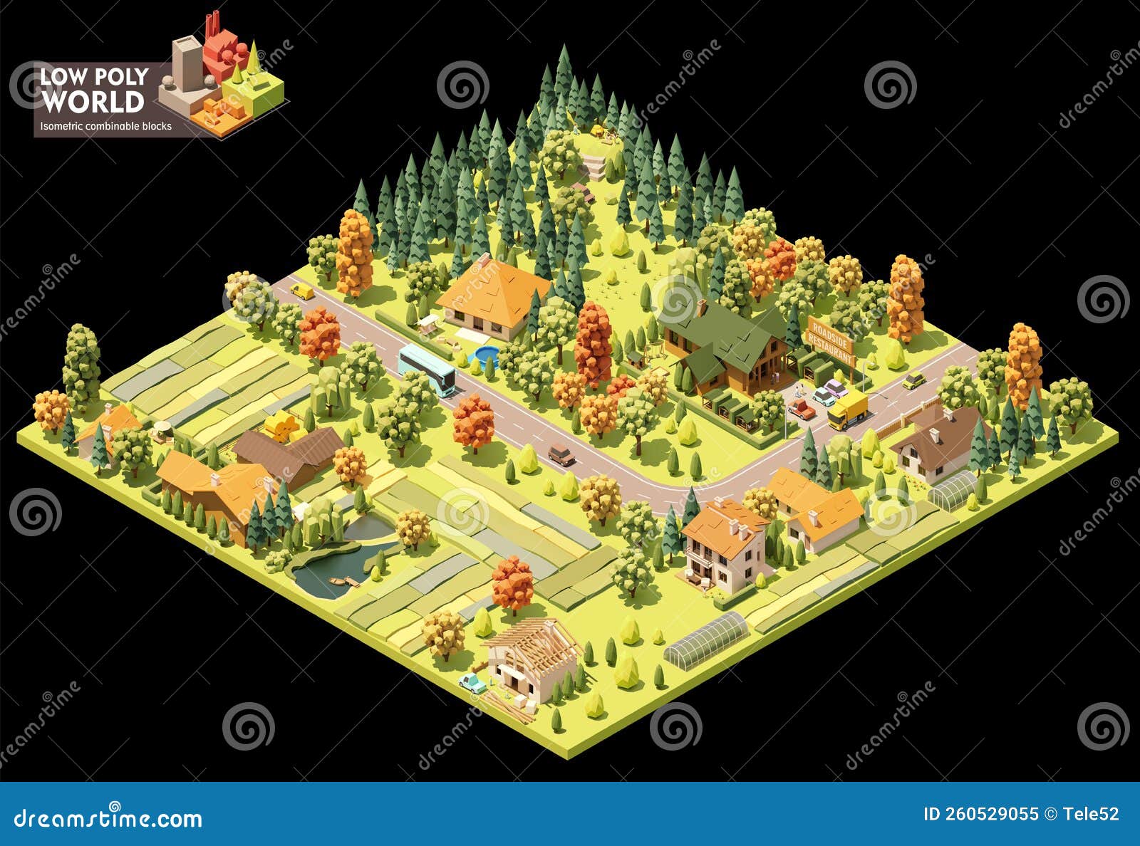Vector Isometric Countryside Map Stock Vector - Illustration of town ...