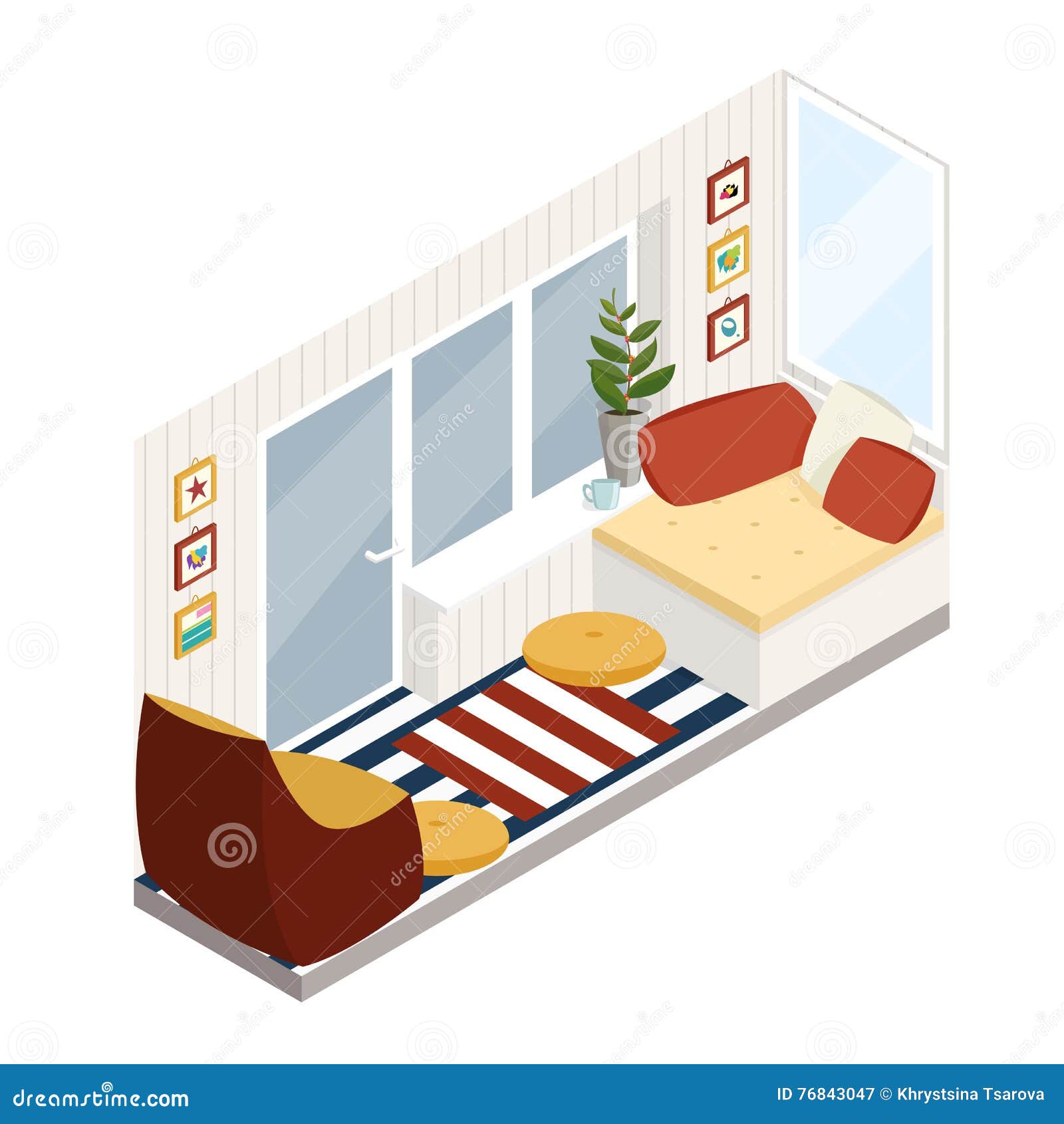Isometric 3d Cozy Workplace With Businessman At Work With Computer, Tv ...