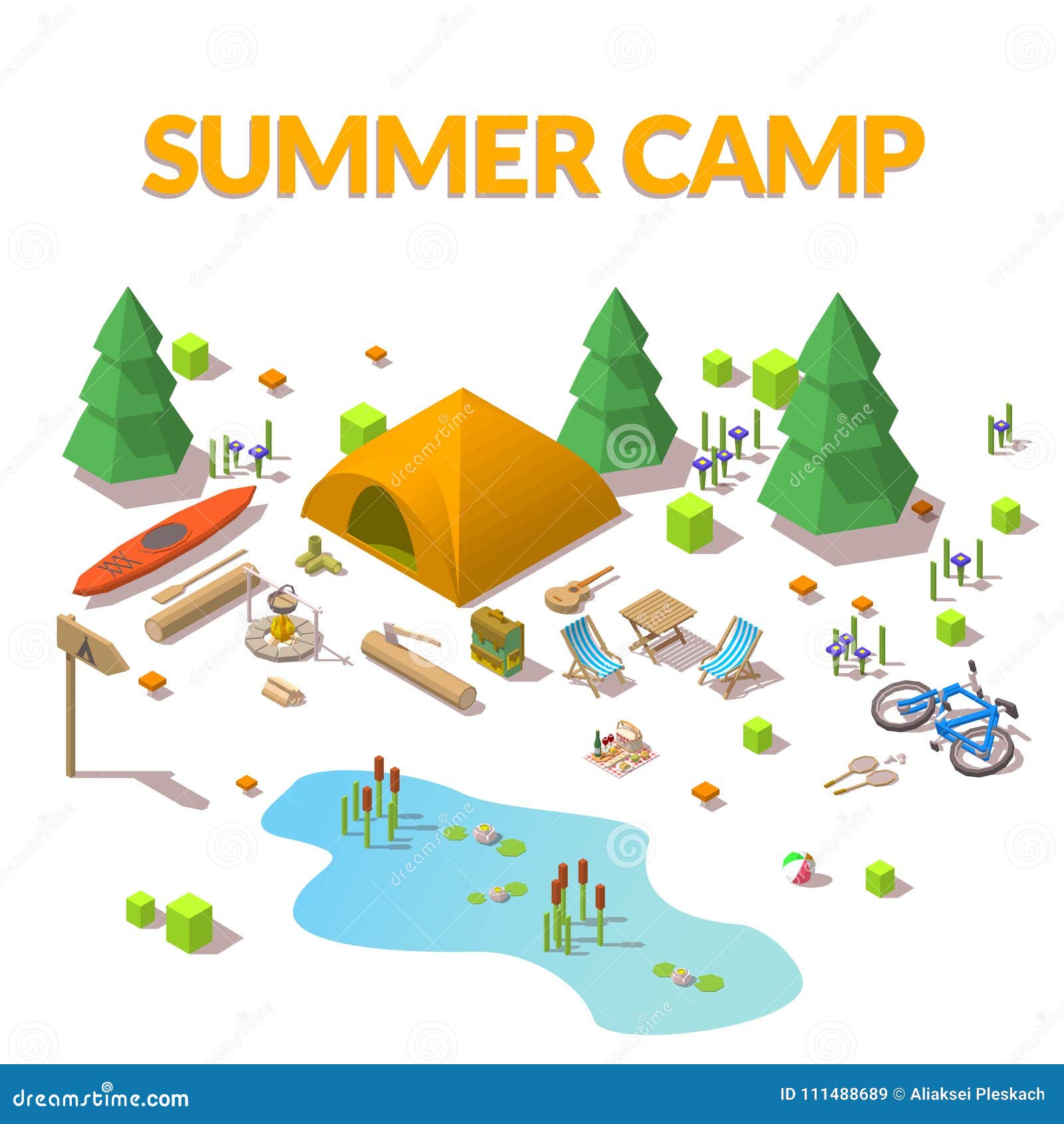 Vector Isometric 3d Low Poly Elements in the Camping Site Stock Vector ... Vector Isometric 3d Low Poly Elements in the Camping Site Stock Vector ...