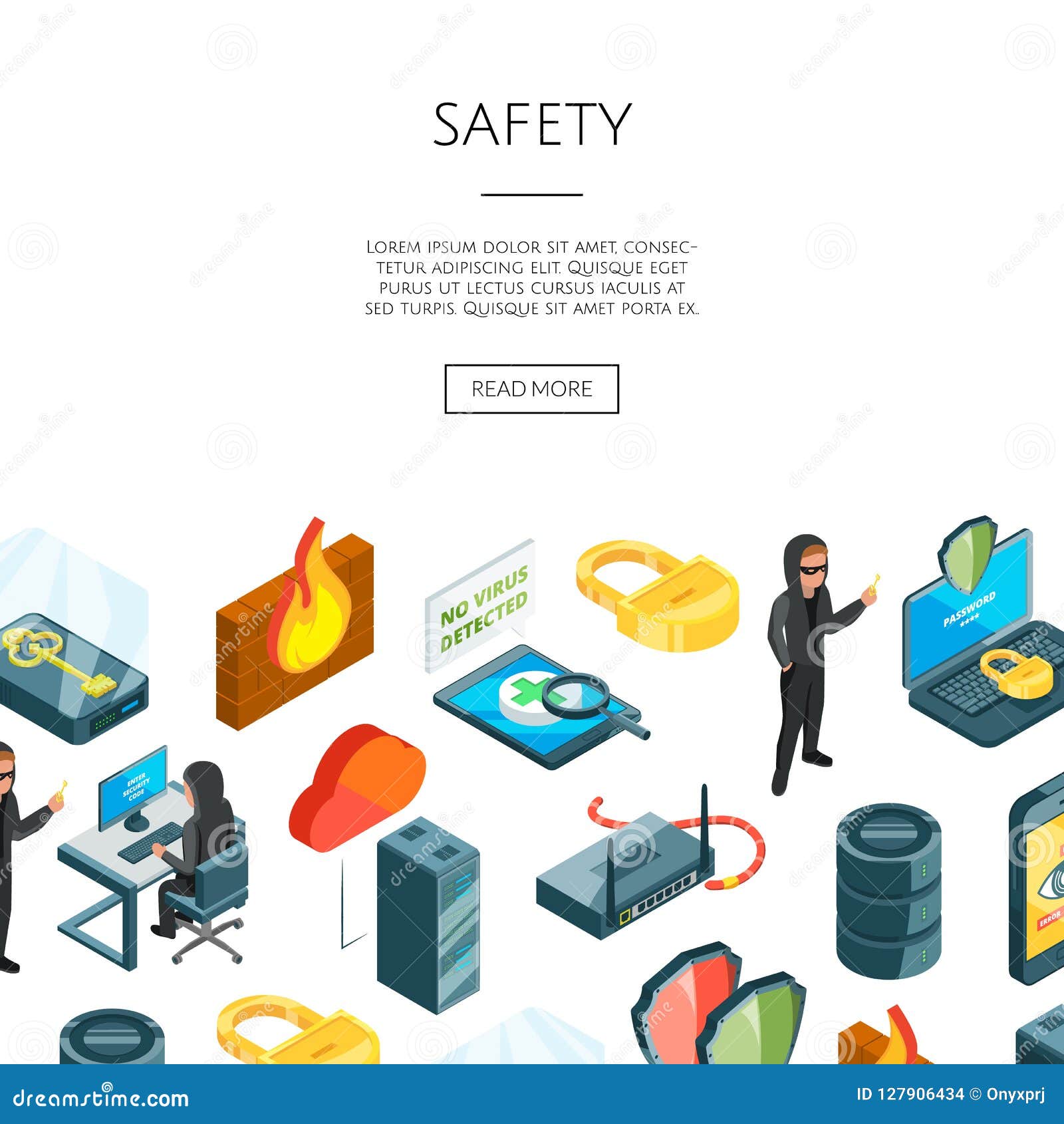 Vector Isometric Data and Computer Safety Icons Illustration Stock ...