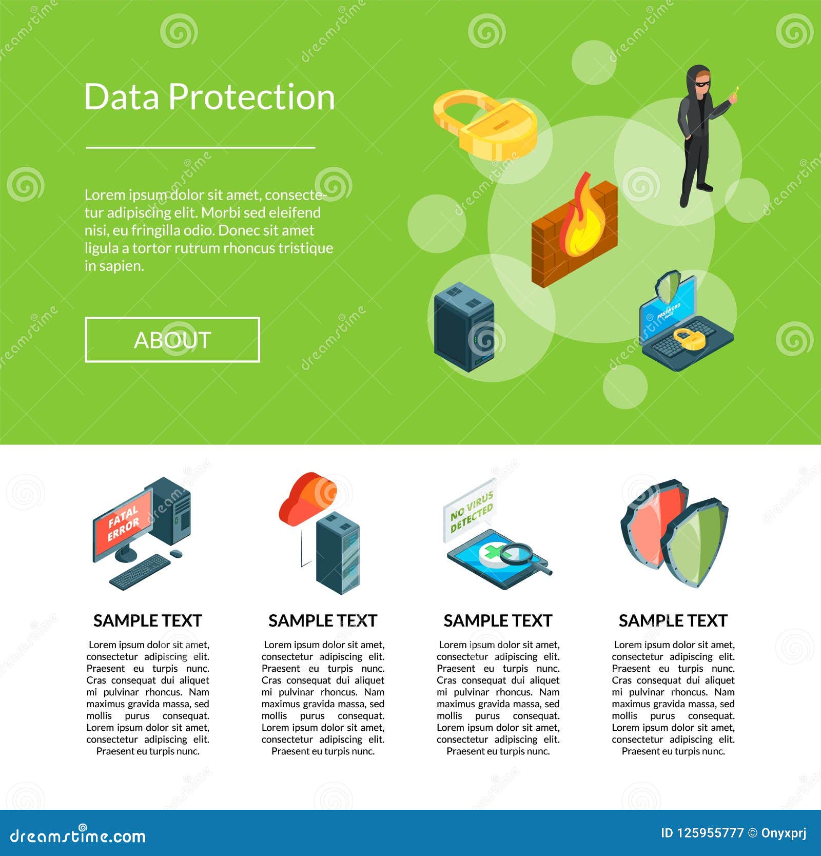 Vector Isometric Data and Computer Safety Icons Landing Page Template ...